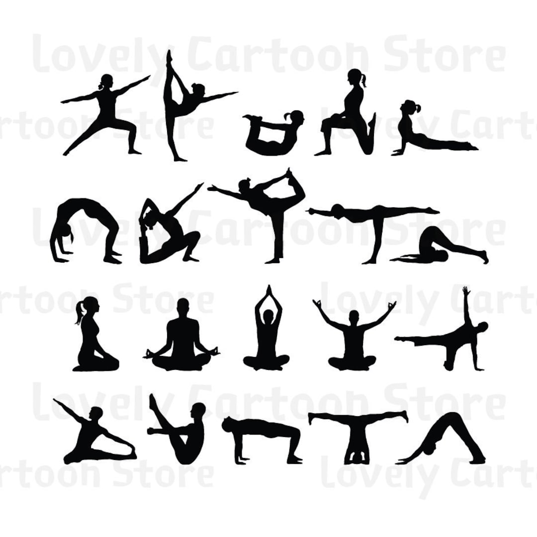 Yoga Poses Black Shapes Silhouette Svg, Eps, Dxf and Png Formats - 20 ...