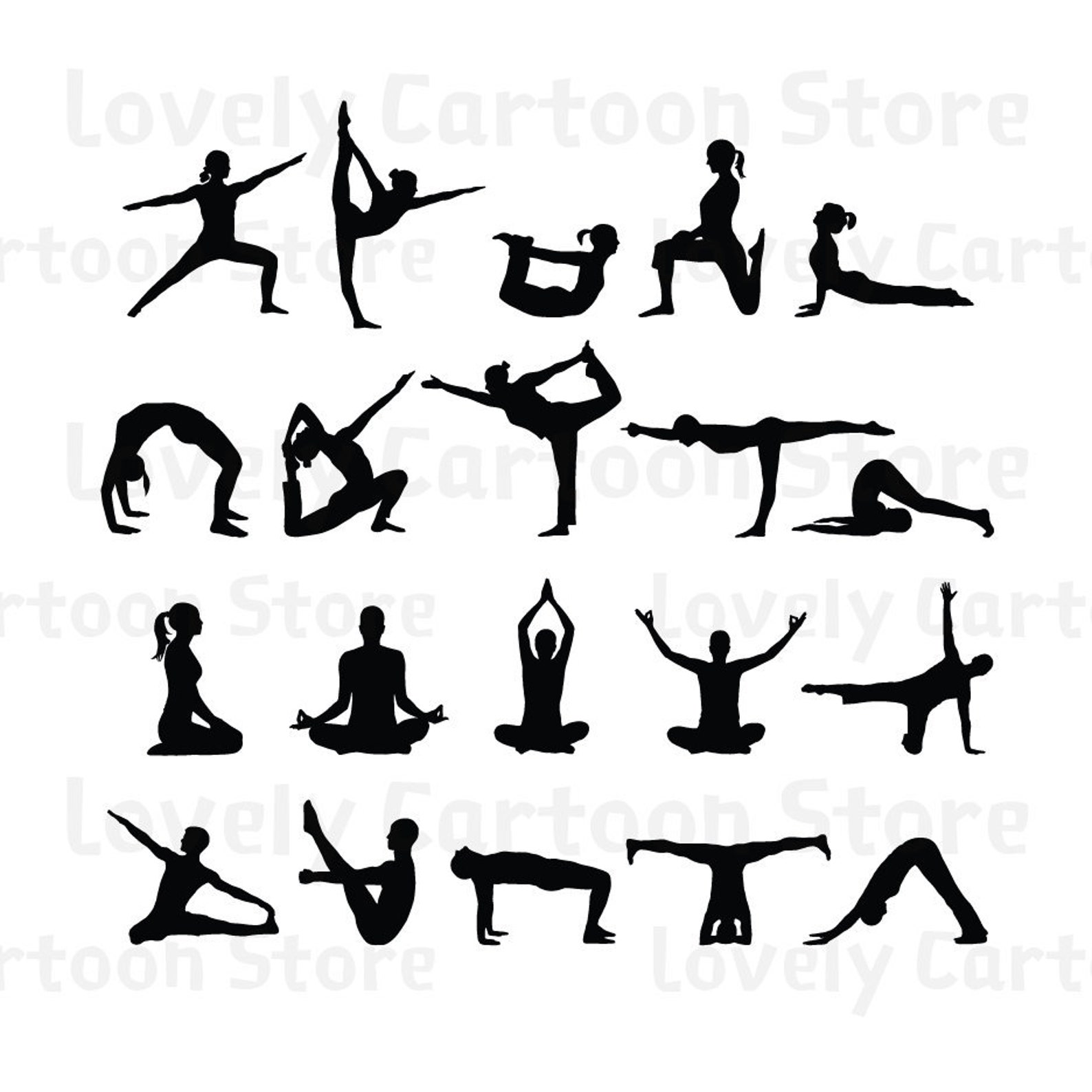 Yoga Poses Black Shapes Silhouette Svg Eps Dxf and Png - Etsy