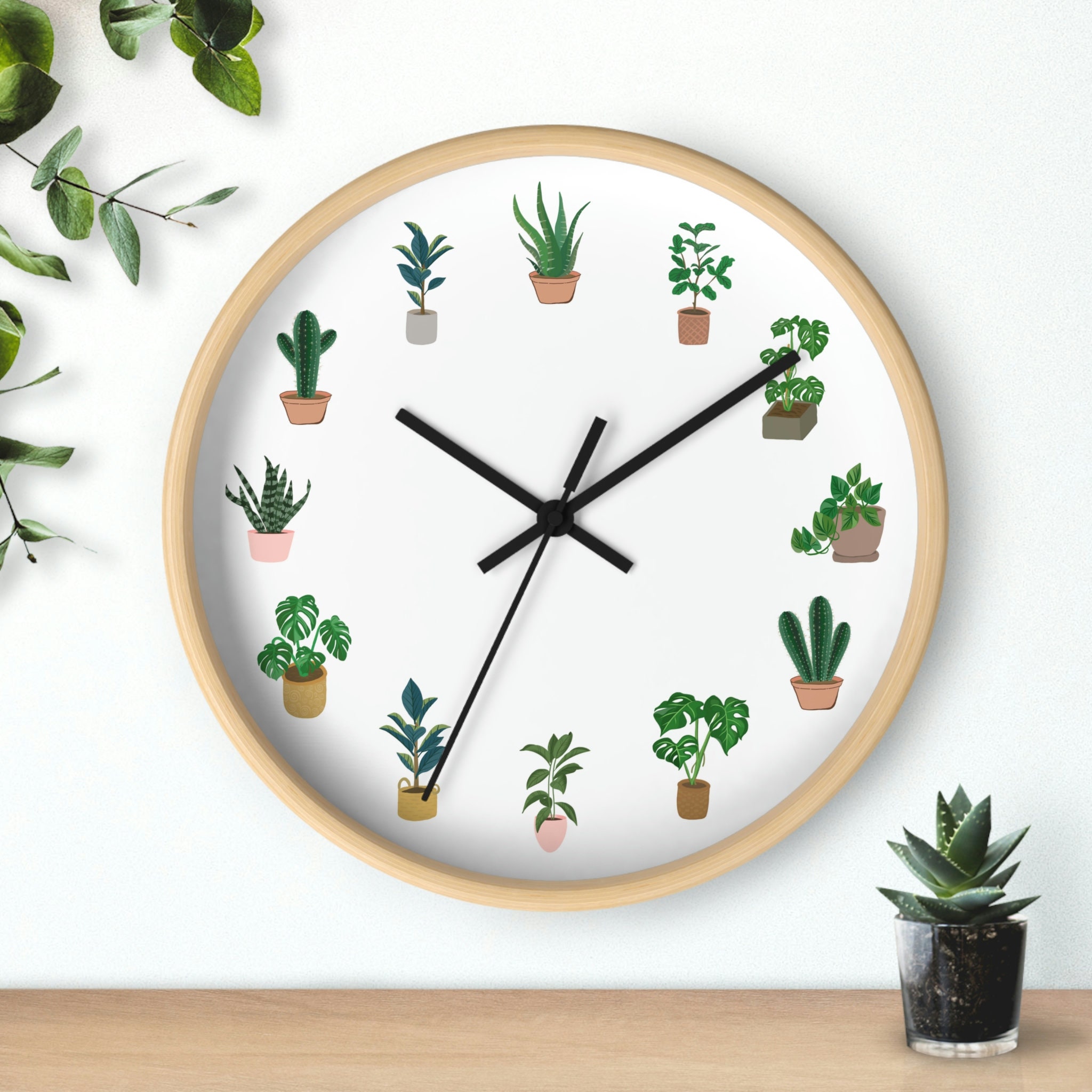 Houseplant Clock | Gift for Plant Lover | Home Decor | Bedroom Clock ...