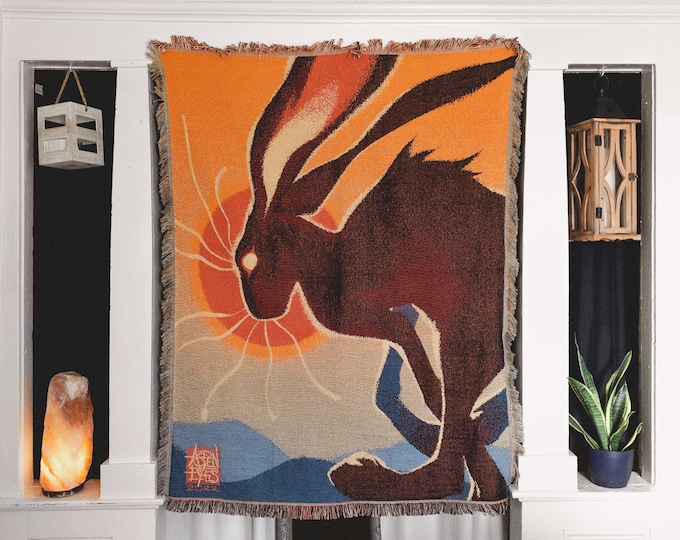 Western Jackrabbit Woven Throw Blanket PREORDER, Southwestern Inspired ...