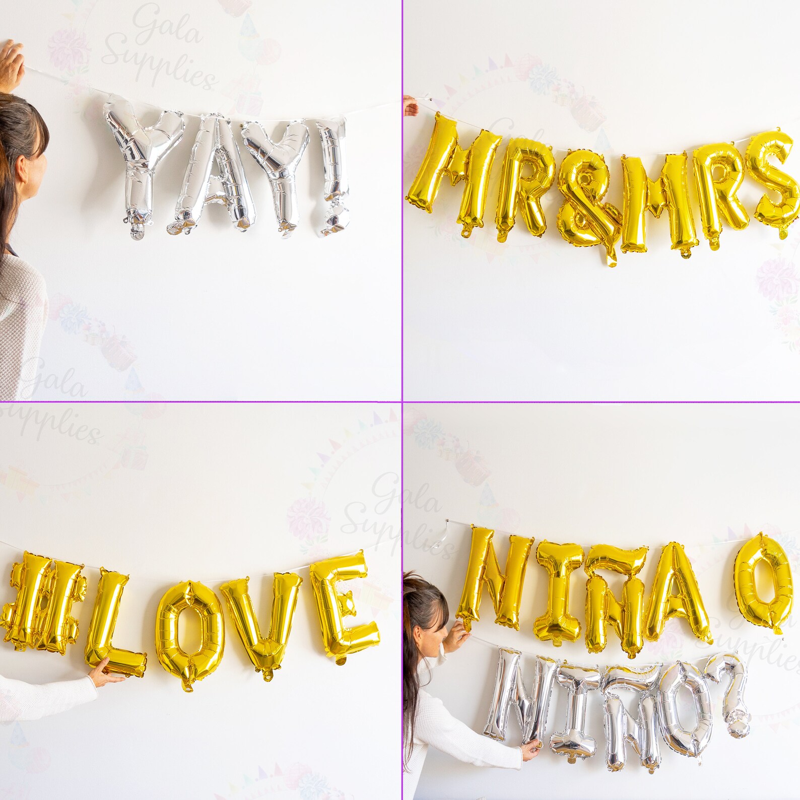 Silver & Gold Letter Balloons Custom Balloon Letters for Birthday ...