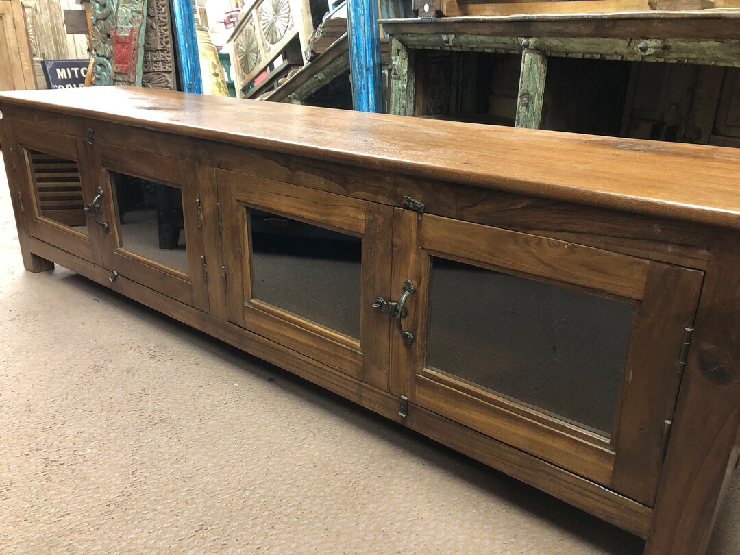Extraordinary Individual Reclaimed Old Teak 4-glass Panel Door TV Unit ...