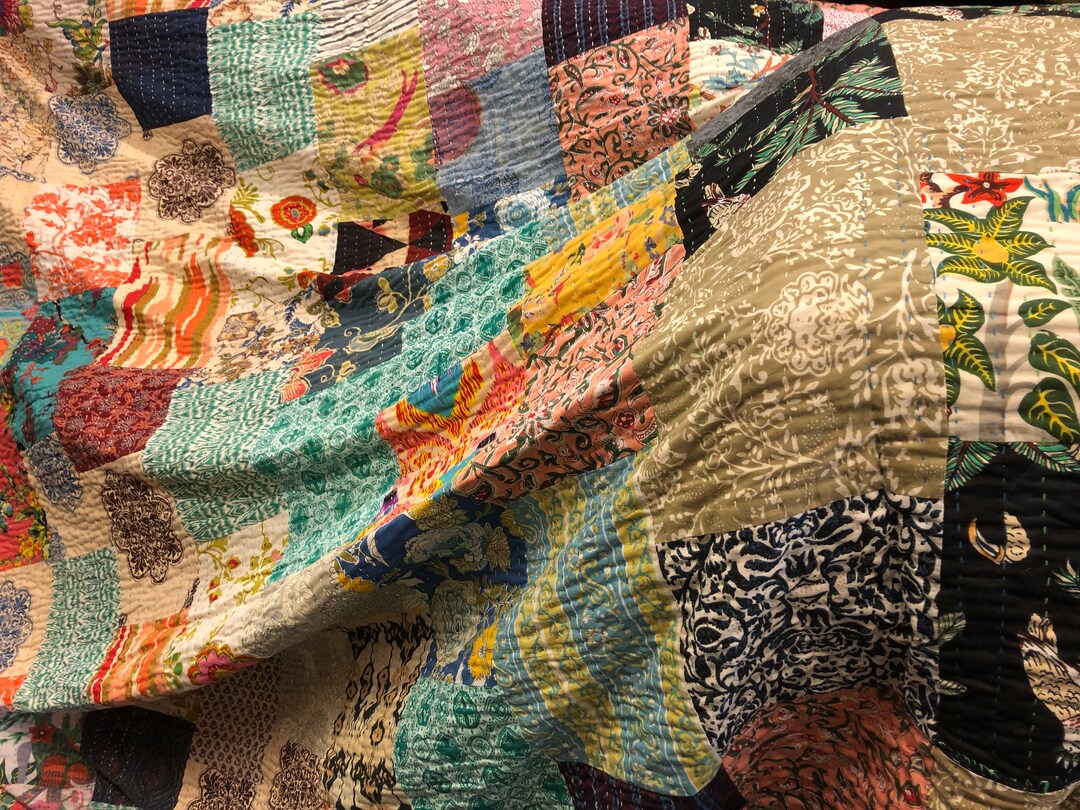 Fabulous Cotton Hand Printed Recycled Patchwork 'katha' Stitching ...