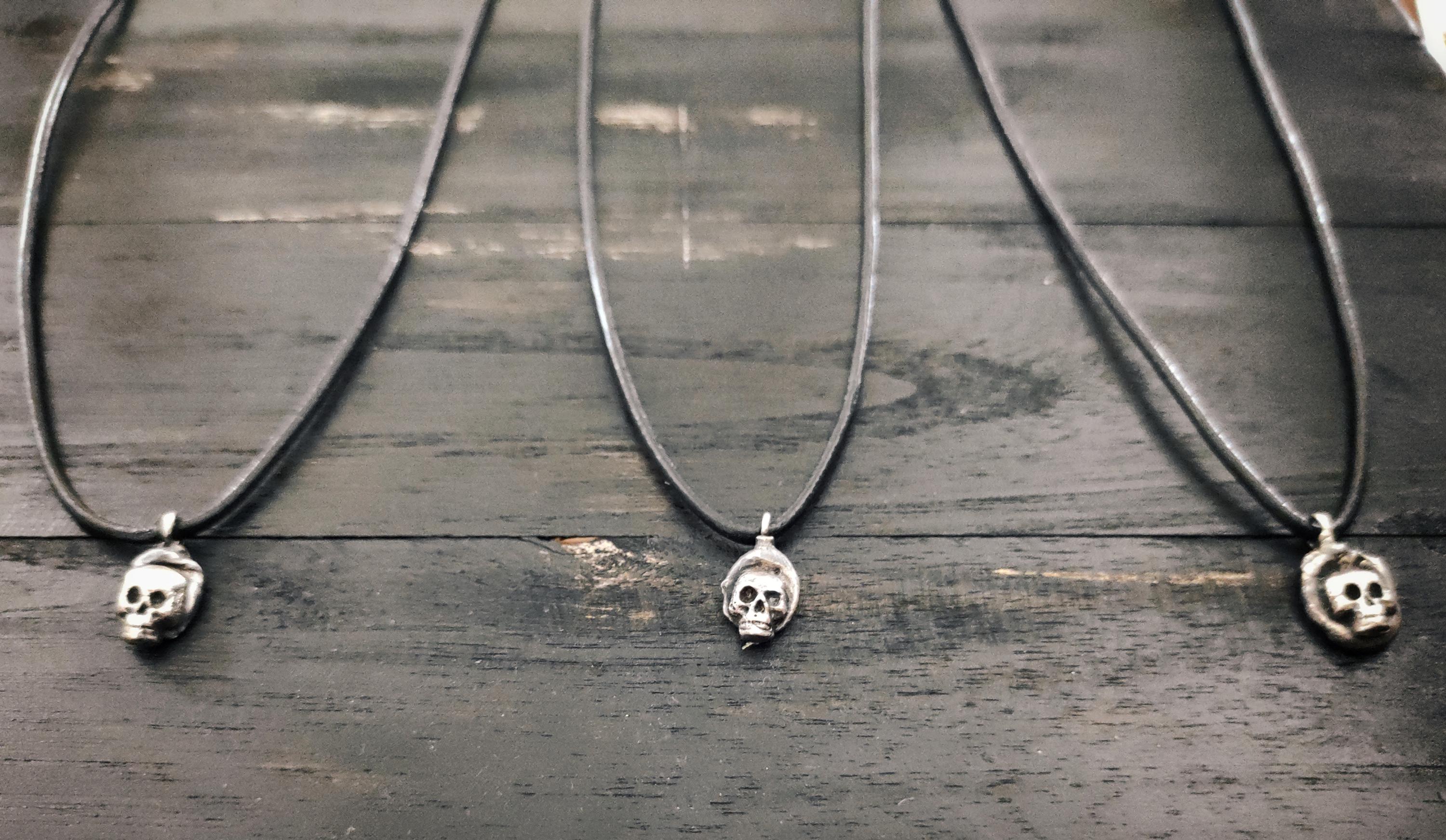 Skull Pendant in Sterling Silver With Black Leather Cord 60cm, Skull ...