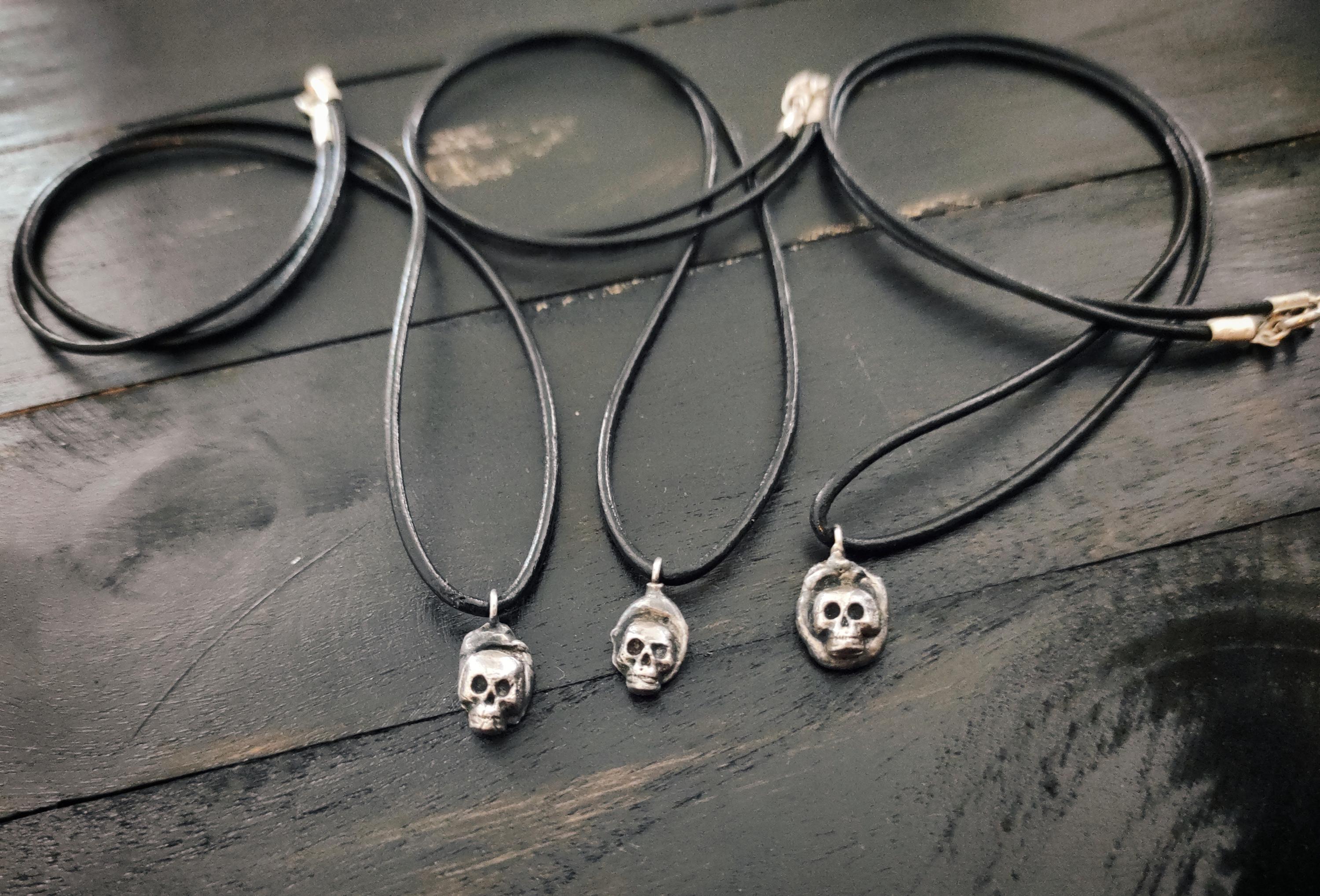 Skull Pendant in Sterling Silver With Black Leather Cord 60cm, Skull ...