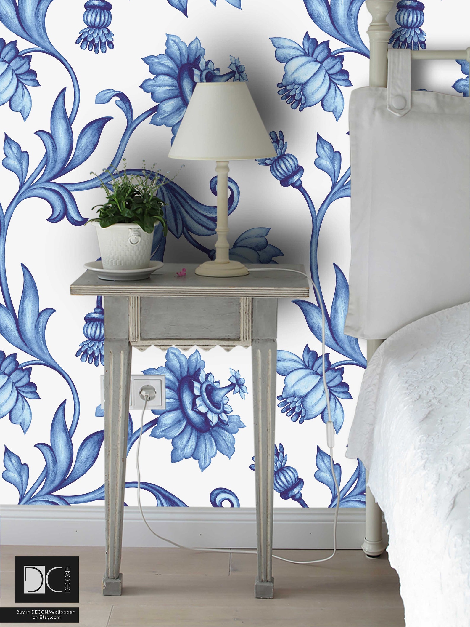 Watercolor Blue Flowers and Leaves, Delft, Indigo, Vintage Botanical ...
