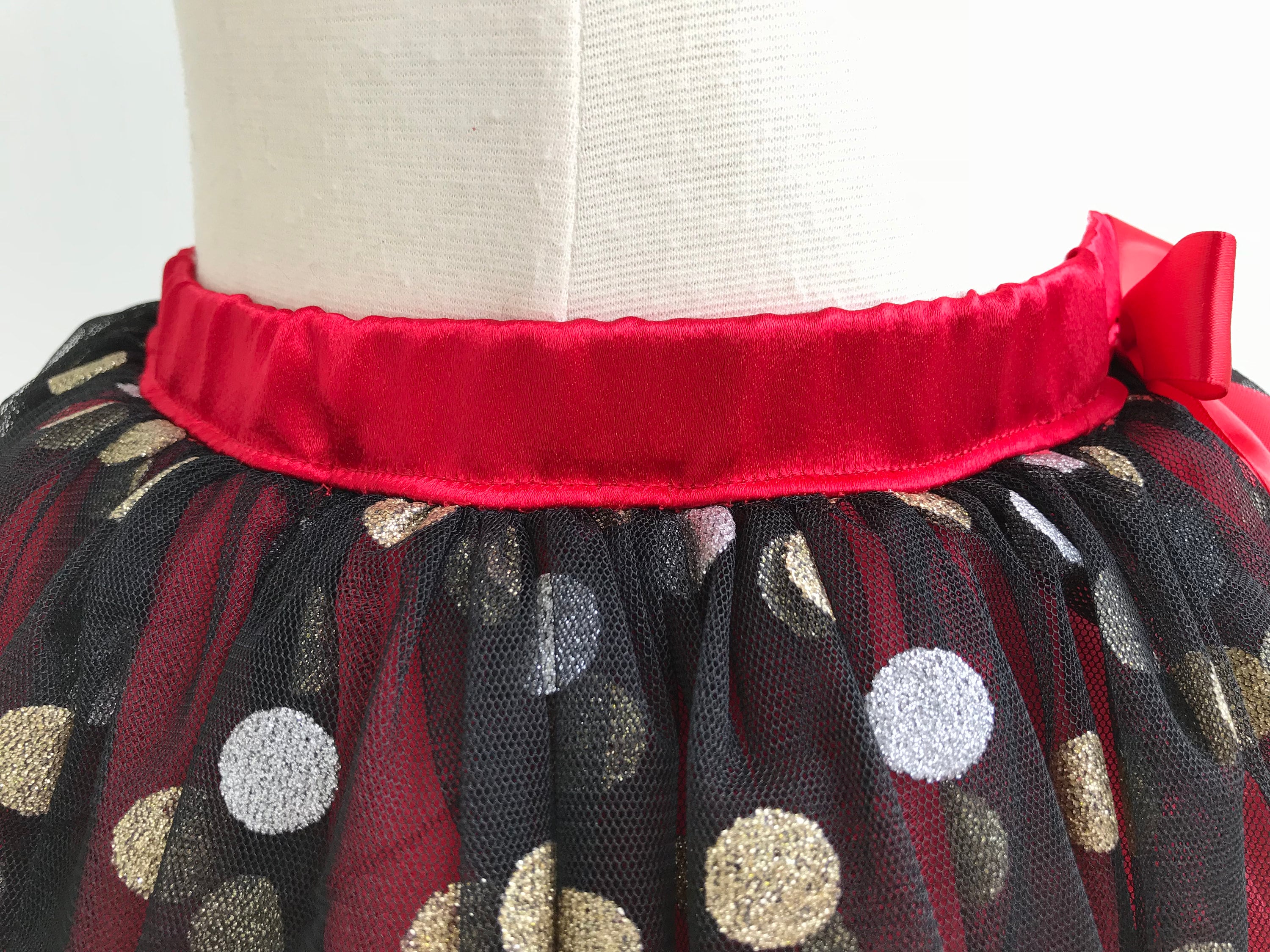 Girl polka dot tutu. Dots birthday outfit. Red and gold dots tutu. Gold ...