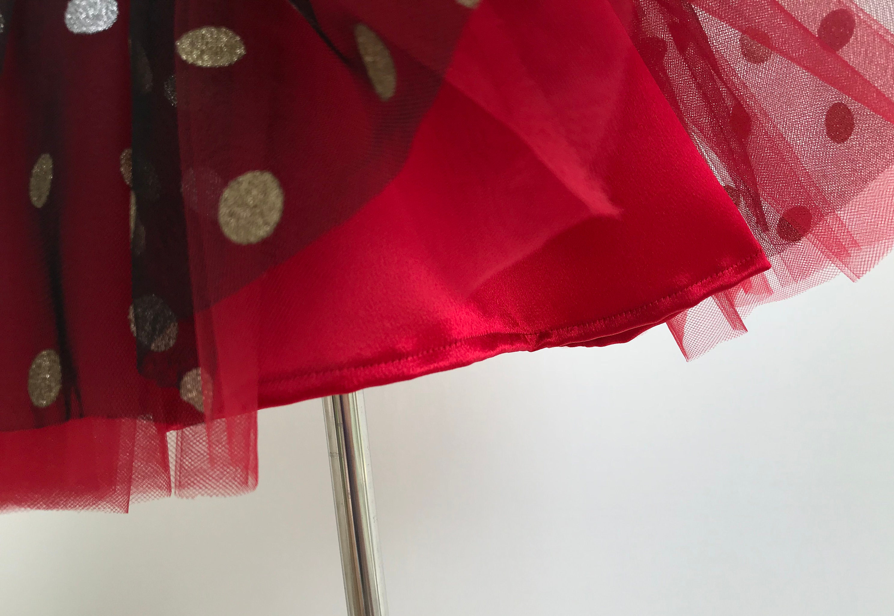 Girl polka dot tutu. Dots birthday outfit. Red and gold dots tutu. Gold ...