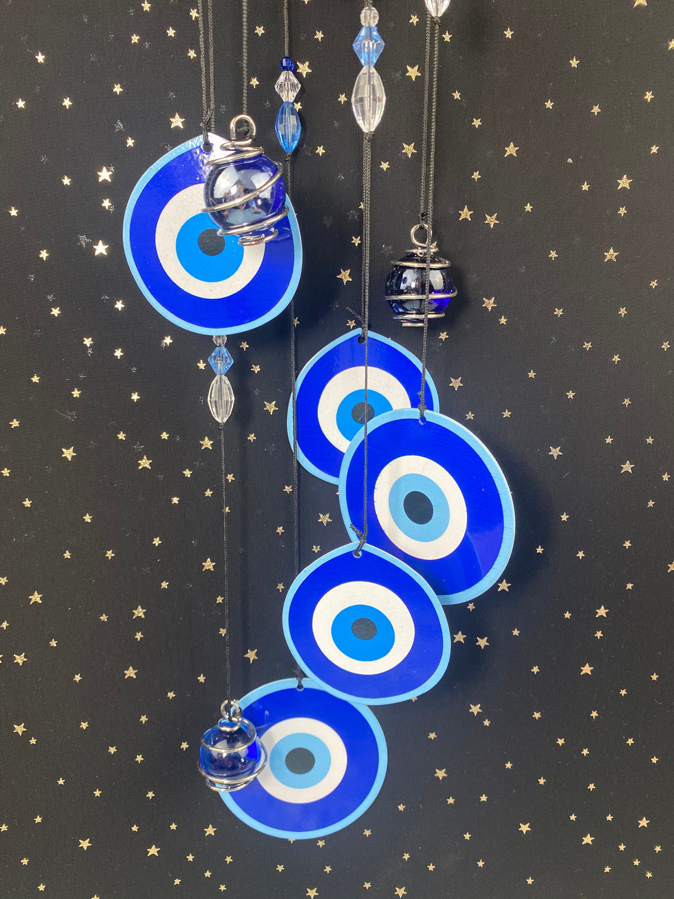 Home & Living Wind Chimes Turkish Blue Glass Evil Eye Bullseye Wood ...