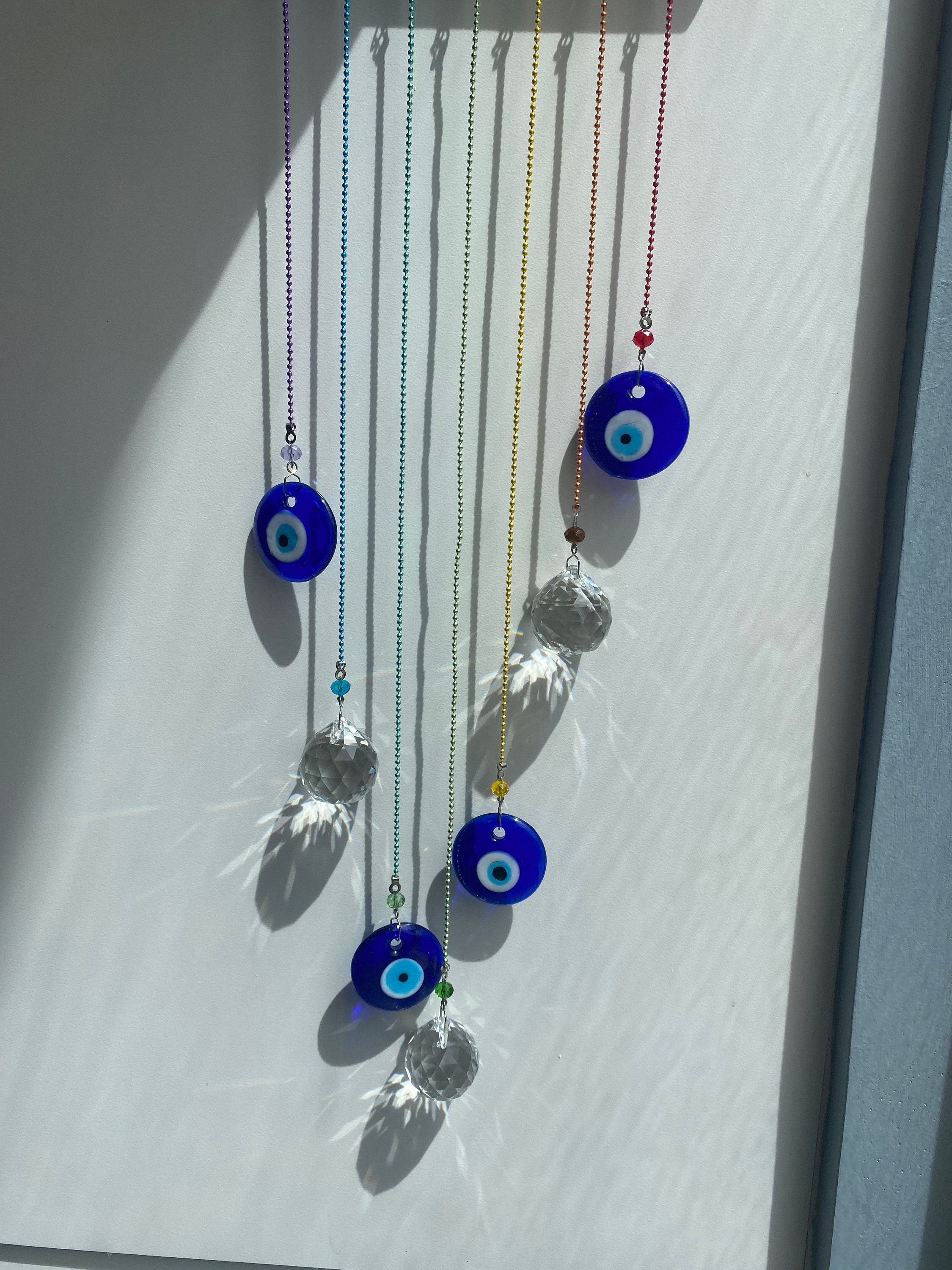 Home & Living Wind Chimes Turkish Blue Glass Evil Eye Bullseye Wood ...