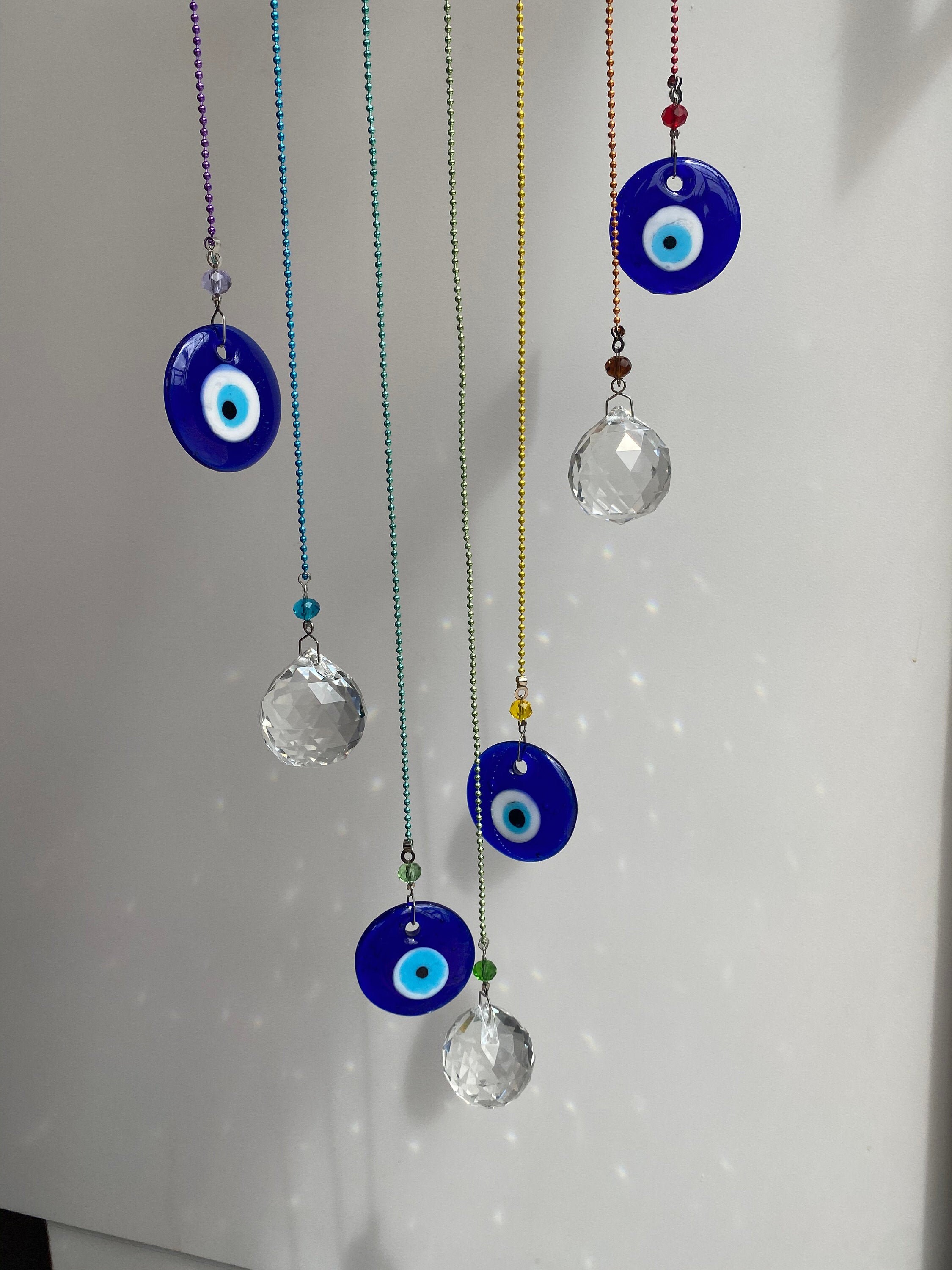 Home & Living Wind Chimes Turkish Blue Glass Evil Eye Bullseye Wood ...