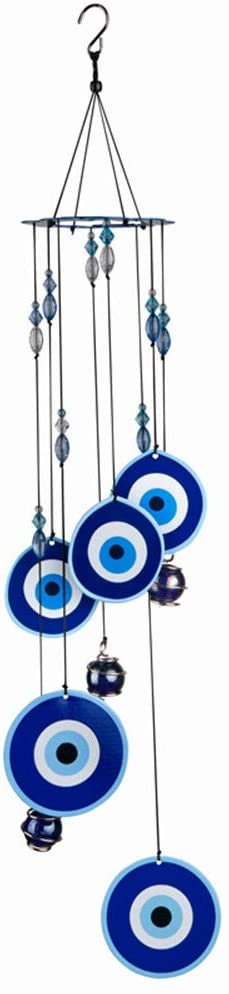 Home & Living Wind Chimes Turkish Blue Glass Evil Eye Bullseye Wood ...