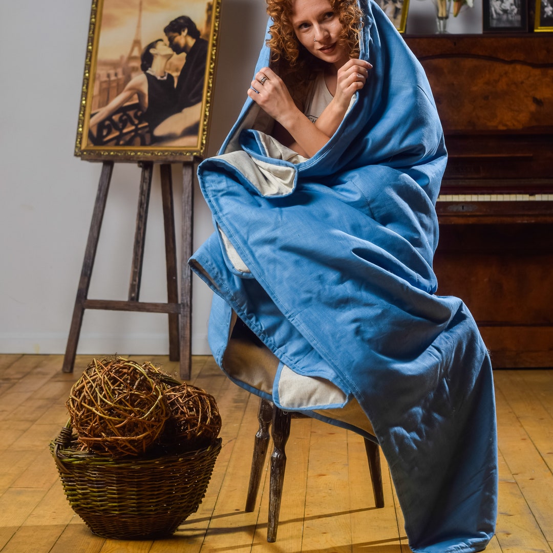 Hemp Coverlet Blue, Hemp Blanket With Hemp Filler and Cotton Hemp Cover ...