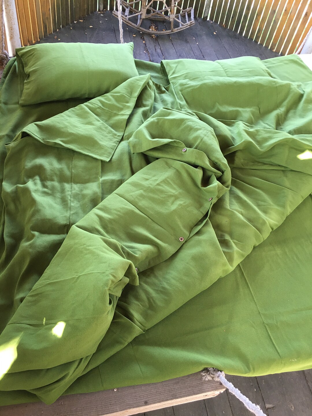 Hemp Bedding Set Green, Fitted Sheet, Duvet Cover and Two Pillowcases ...
