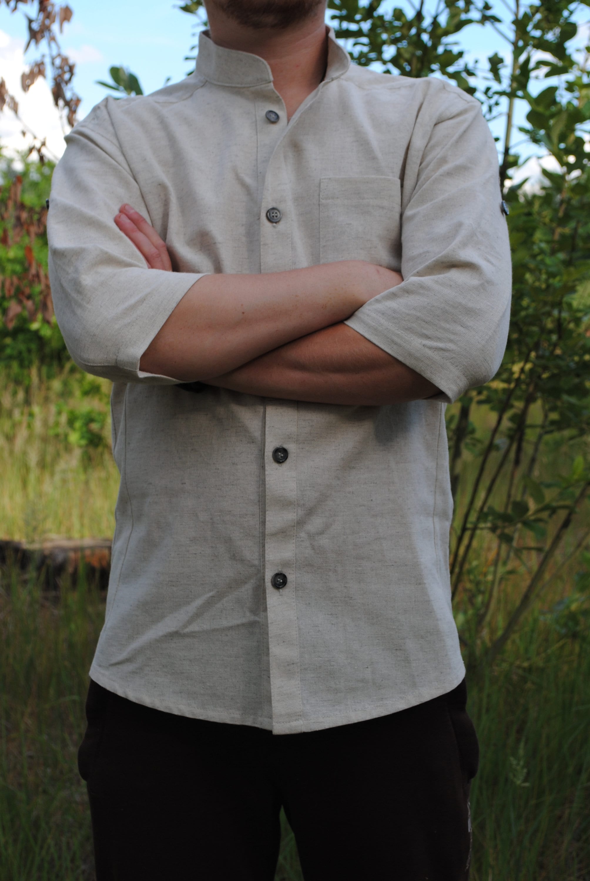 Hemp Shirt With 3/4 Sleeves – Stand Collar Linen Style Top, 180gsm ...