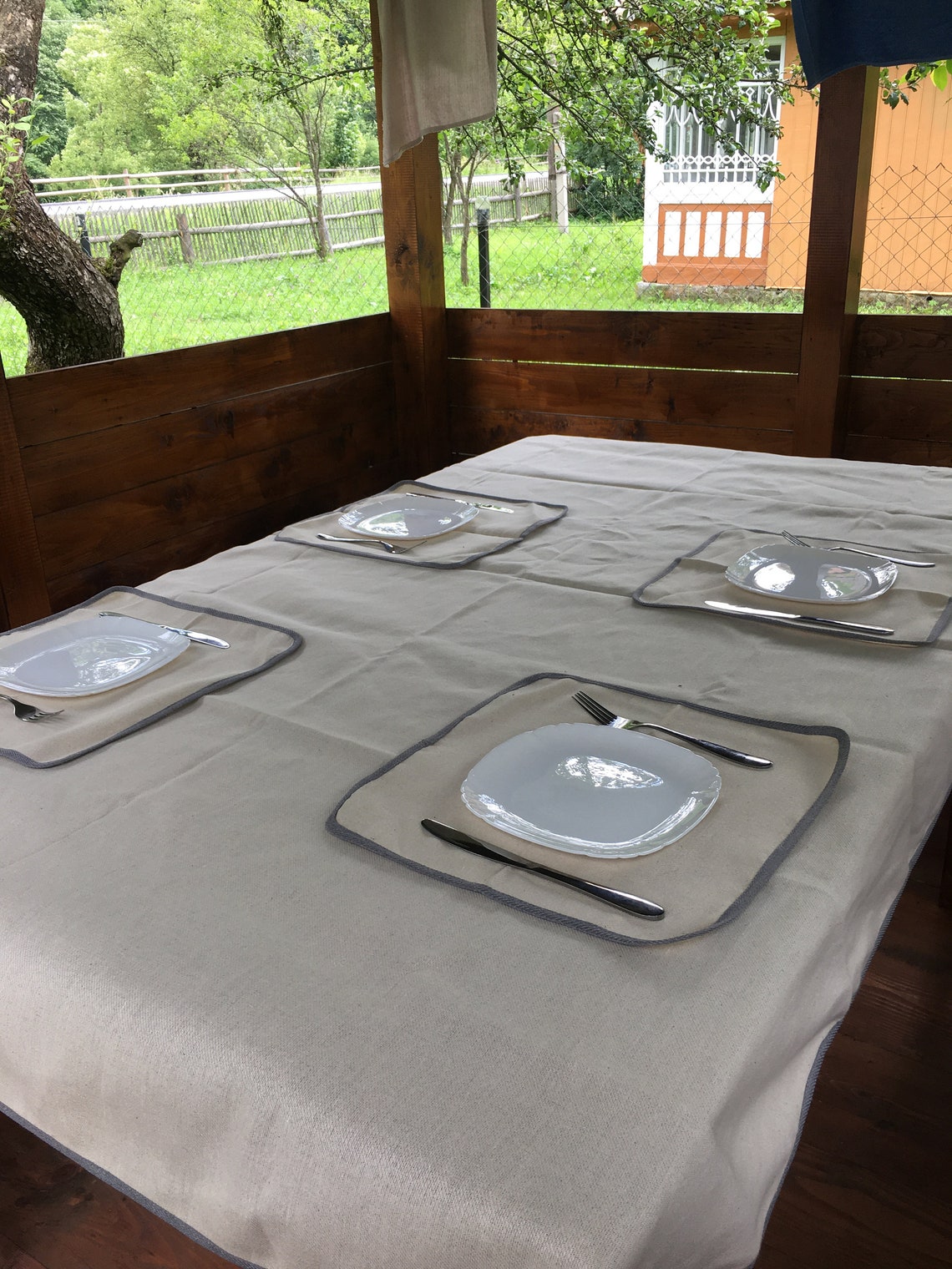 Hemp Tablecloth and 4 Hemp Napkins Set for Countrystyle Decor - Etsy