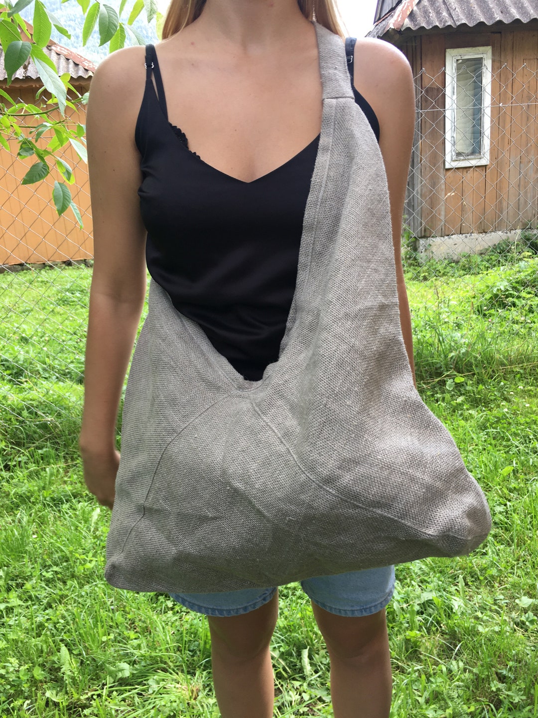 Organic Hemp Bag, Stylish Natural Hobo Bag, One Big Department With ...