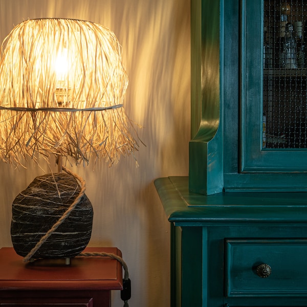 Black Raffia Lamp - Etsy