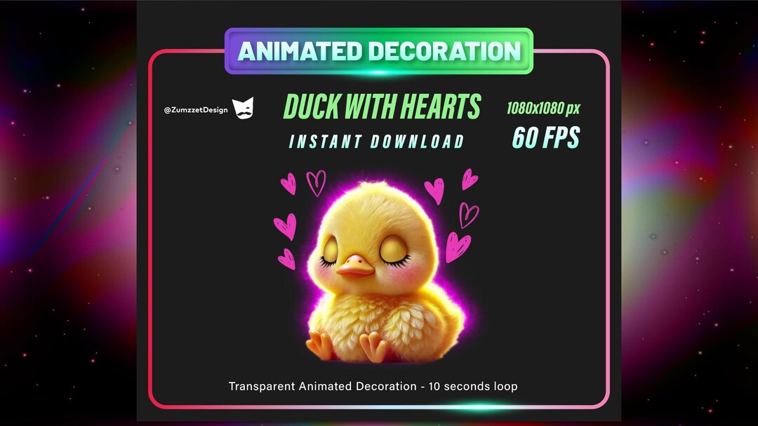 Animated Duck With Hearts Stream Overlay: Valentines Twitch Decoration ...