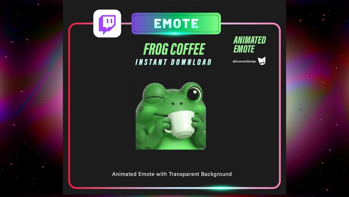Winking Frog Coffee Animated Twitch Emote | Iridescent Cute Emote - Etsy