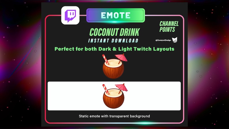 Coconut Drink Twitch Emote: Summer Streamer Channel Point (digital ...