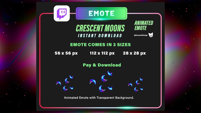 Raining Falling Moon Animated Emote for Twitch, Stars Emote, Neon ...