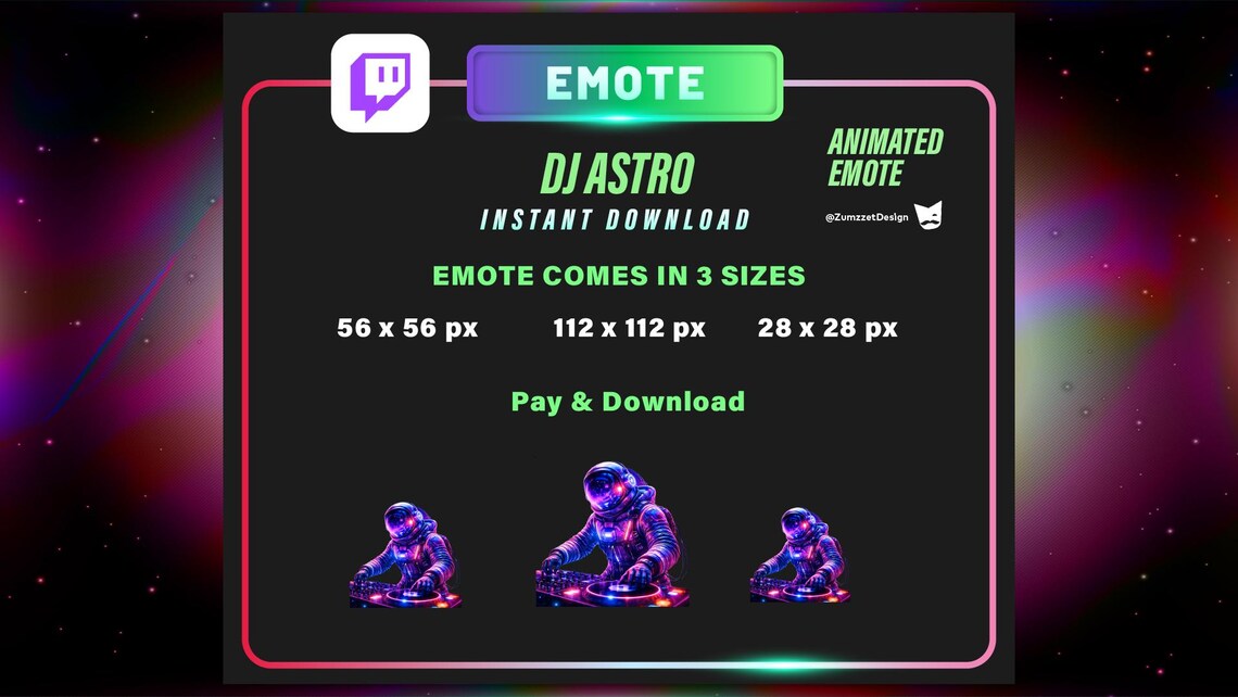 ANIMATED Neon Iridescent Dj Astronaut Mixing Emote for Twitch, Stream ...