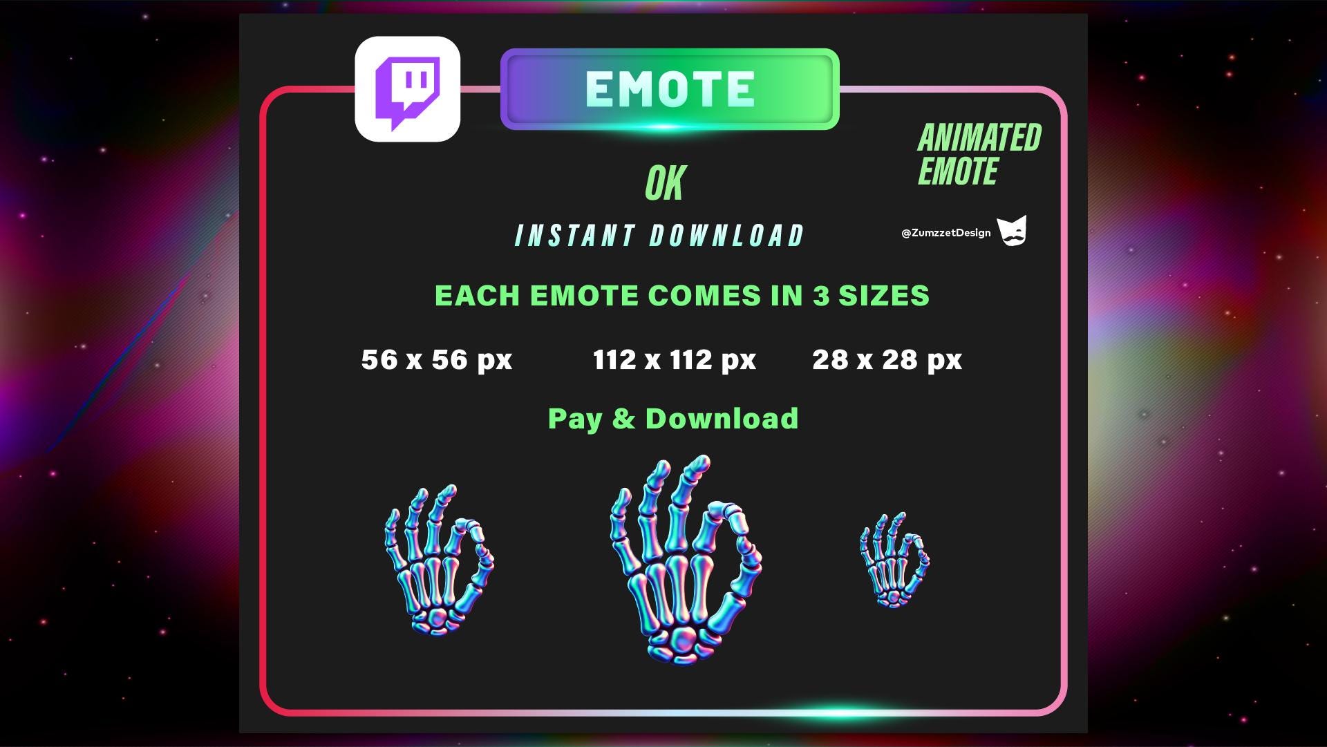 ANIMATED Skeleton OK Hand Gesture for Twitch, Horror Emote, Neon Emote ...