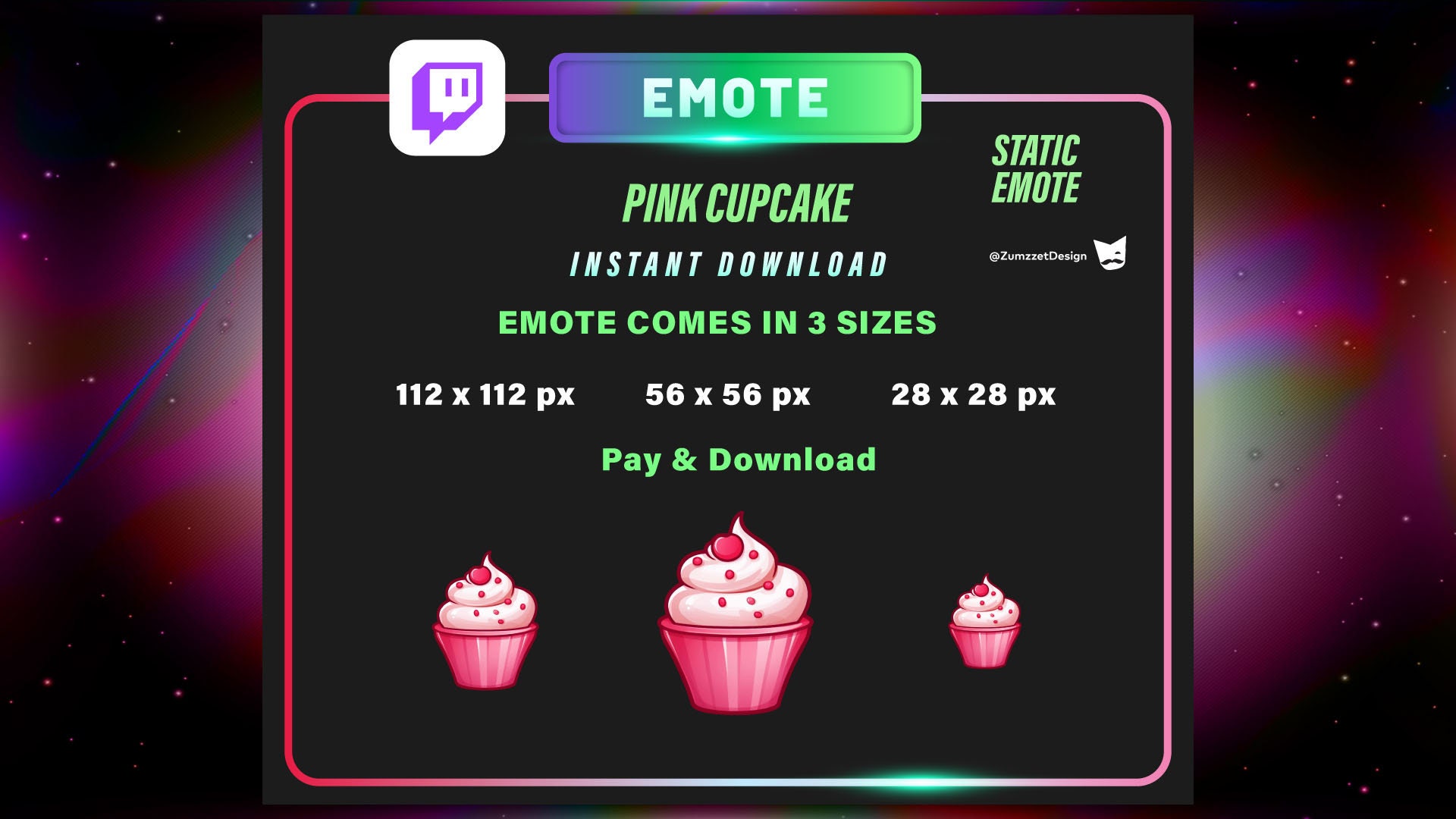 STATIC Pink Cupcake Emote Set for Twitch, Streamer, Gaming, Streaming ...