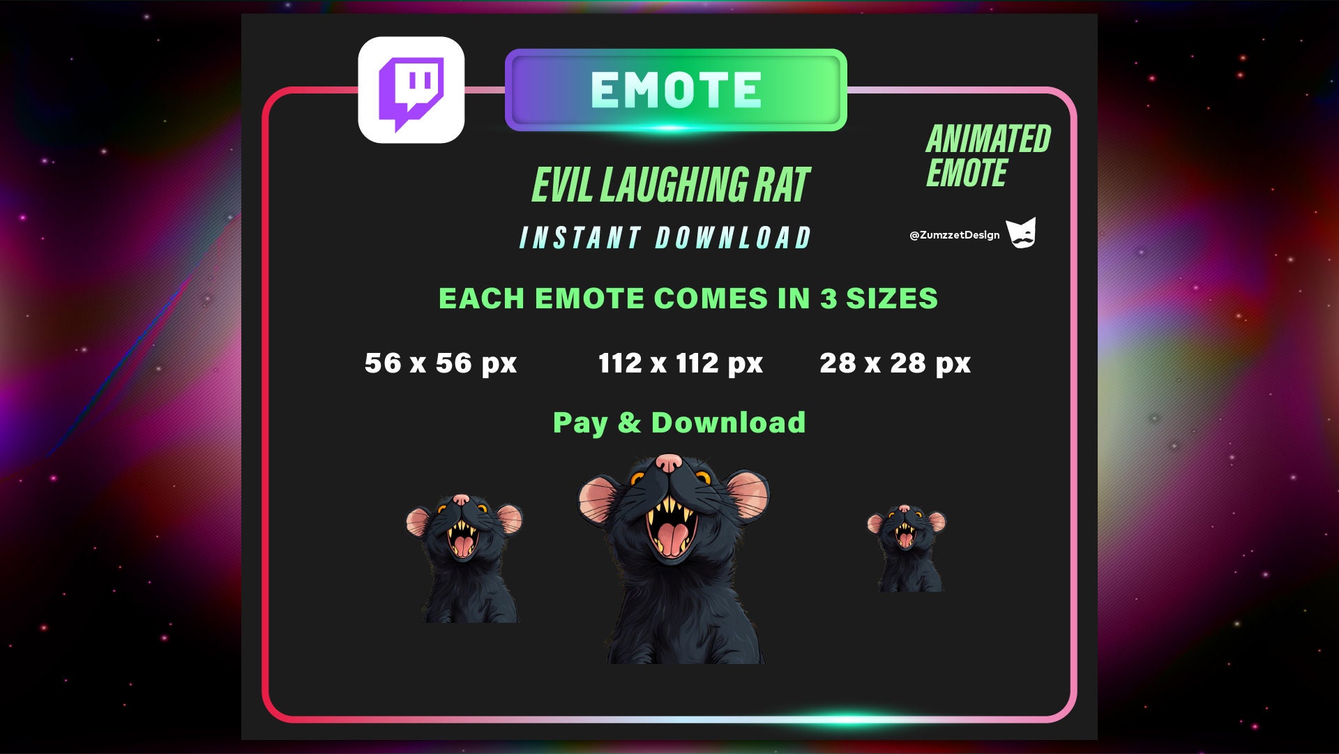 ANIMATED Evil Rat Emote for Twitch, Streamer, Gaming, Streaming, Stream ...