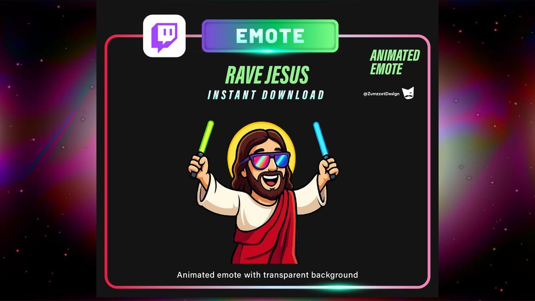 ANIMATED Dancing Rave Jesus Emote for Twitch, Glowing Sticks , Party ...