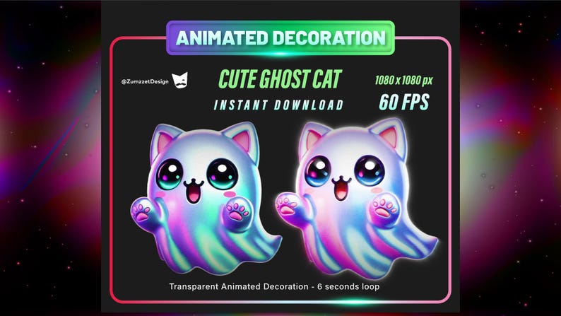 Animated Ghost Cat Stream Overlay: Halloween Vtuber Decoration (digital ...