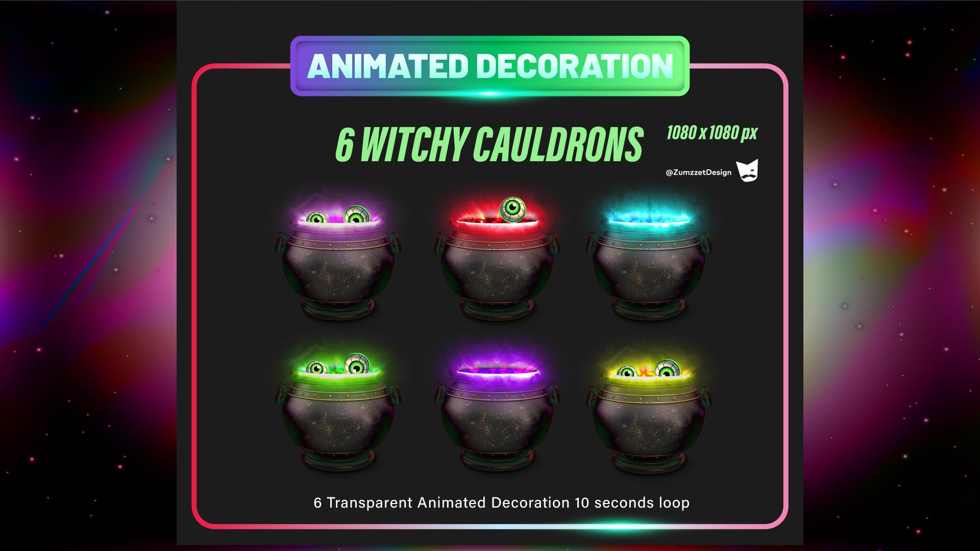 6 Animated Witchy Cauldron Stream Overlays: Halloween Vtuber Decoration ...