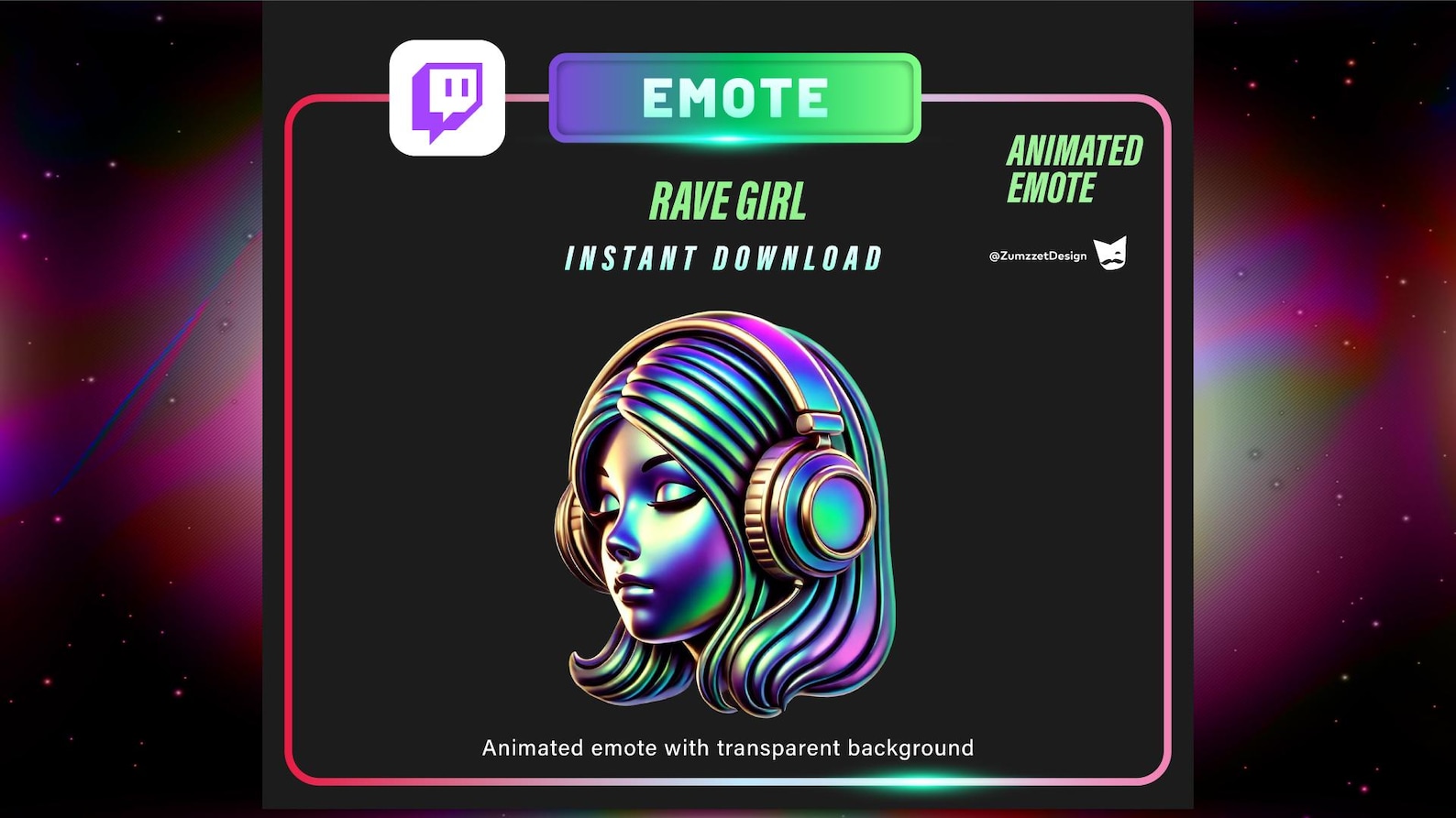 ANIMATED Neon DJ Rave Girl Emote for Twitch, Streamer, Gaming ...