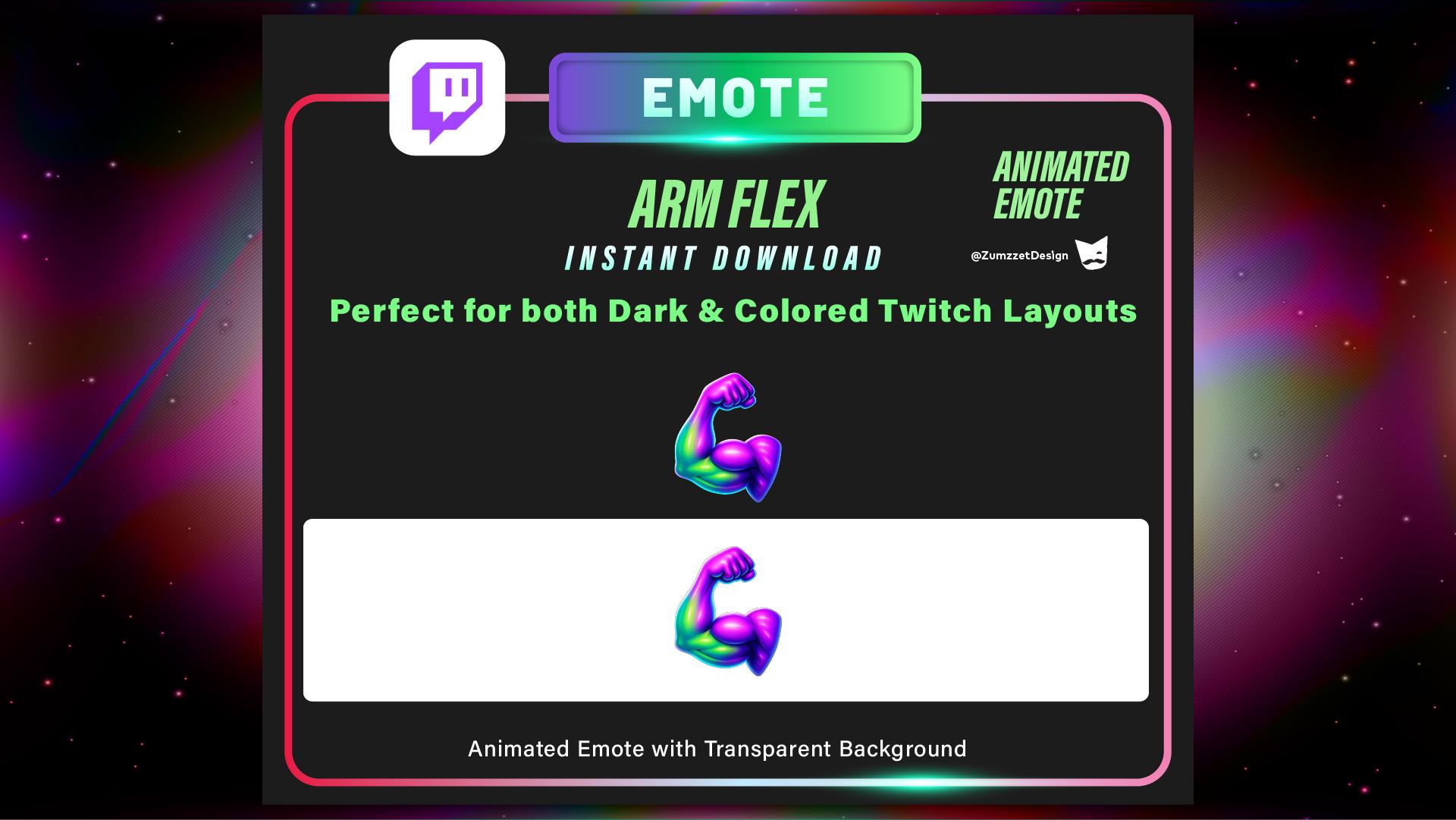 Animated Neon Arm Flex Emote for Twitch: Funny Muscle Stream Win ...