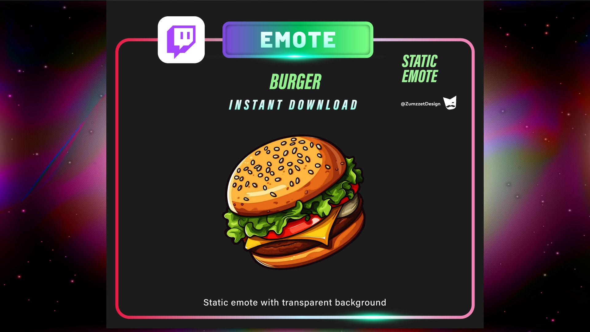 STATIC Burger Emote Set for Twitch, Streamer, Gaming, Streaming, Stream ...