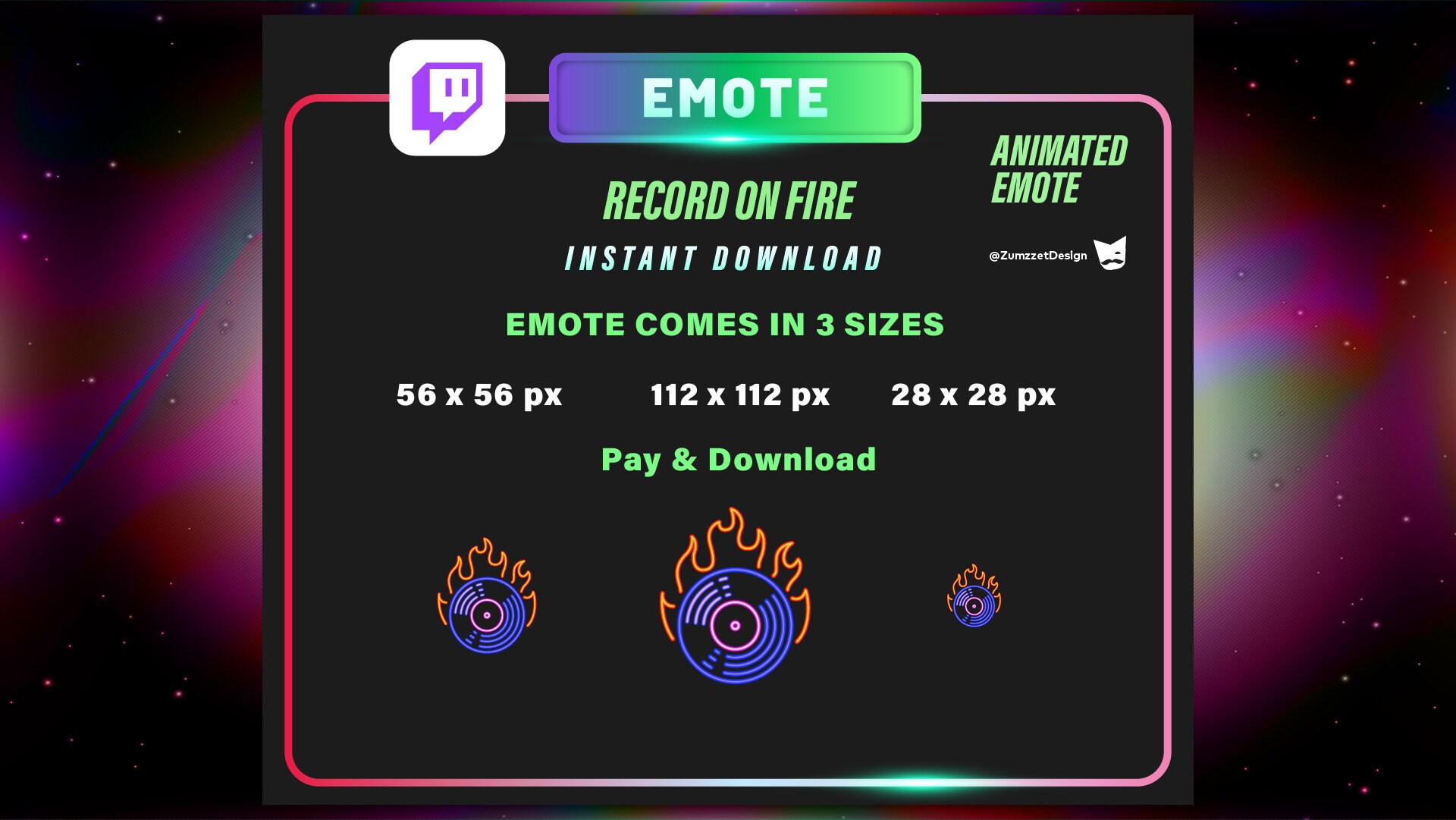 ANIMATED Neon Record on Fire Emote for Twitch, Streamer, Gaming ...