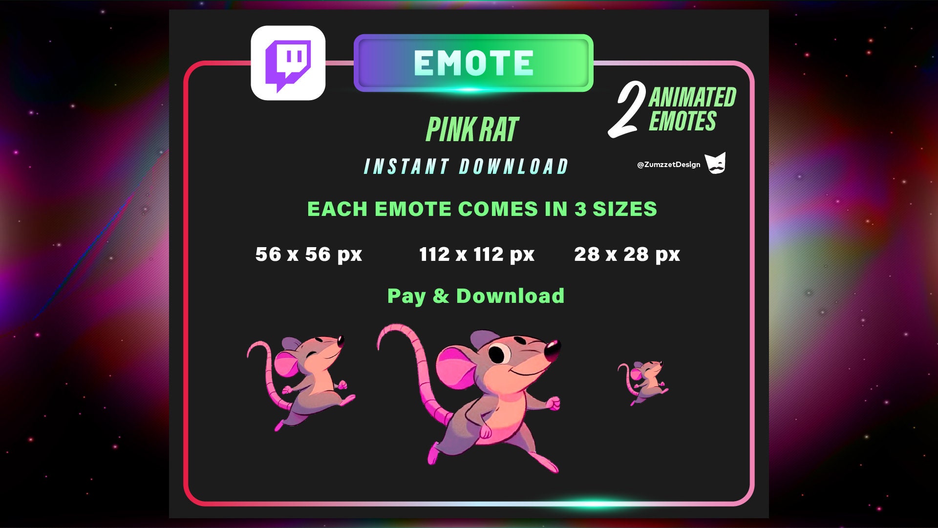 Animated Pink Rat Twitch Emotes: Dancing & Running (digital Download ...