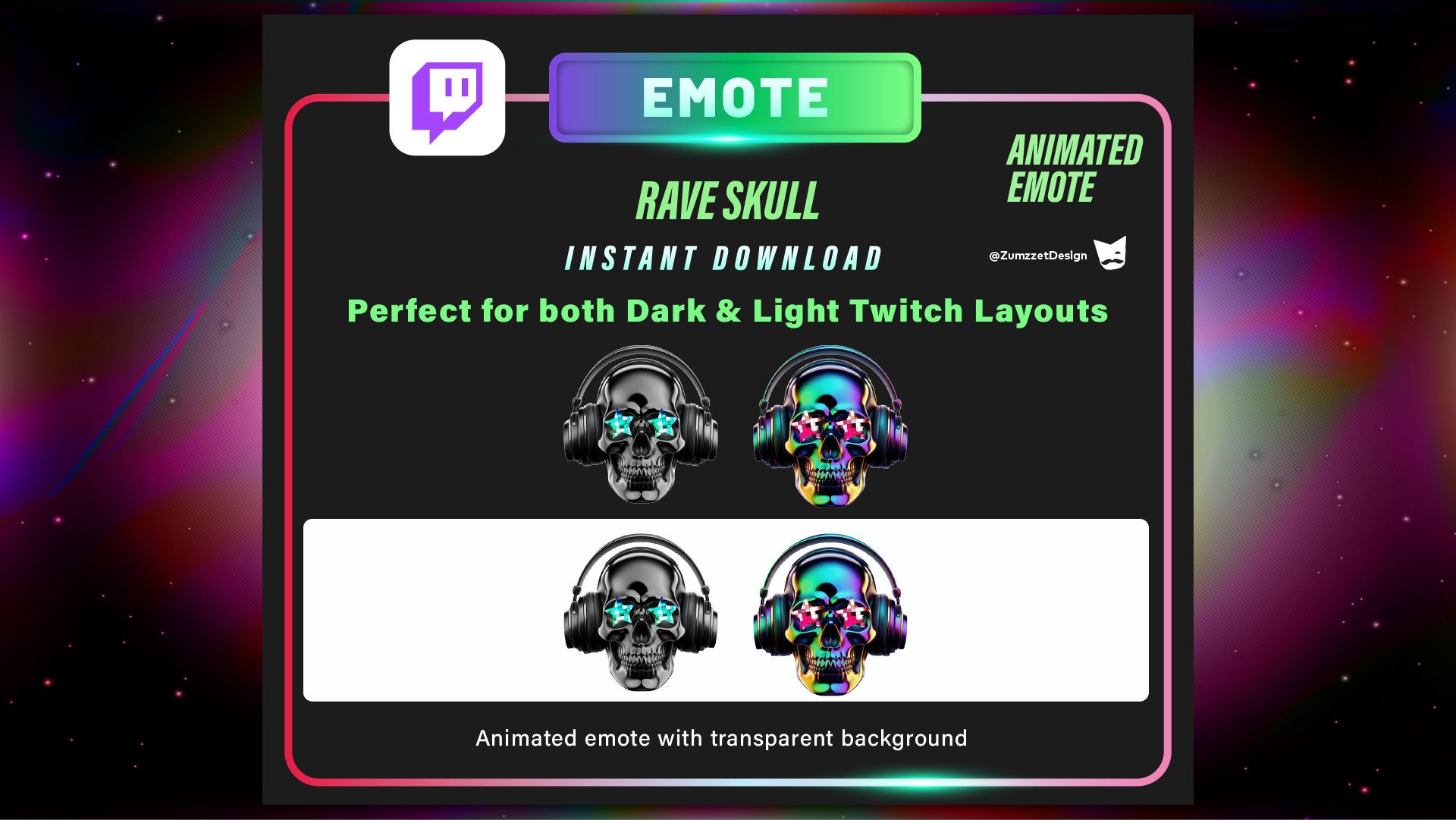 ANIMATED Rave Skull Emote for Twitch, Streamer, Gaming, Streaming ...