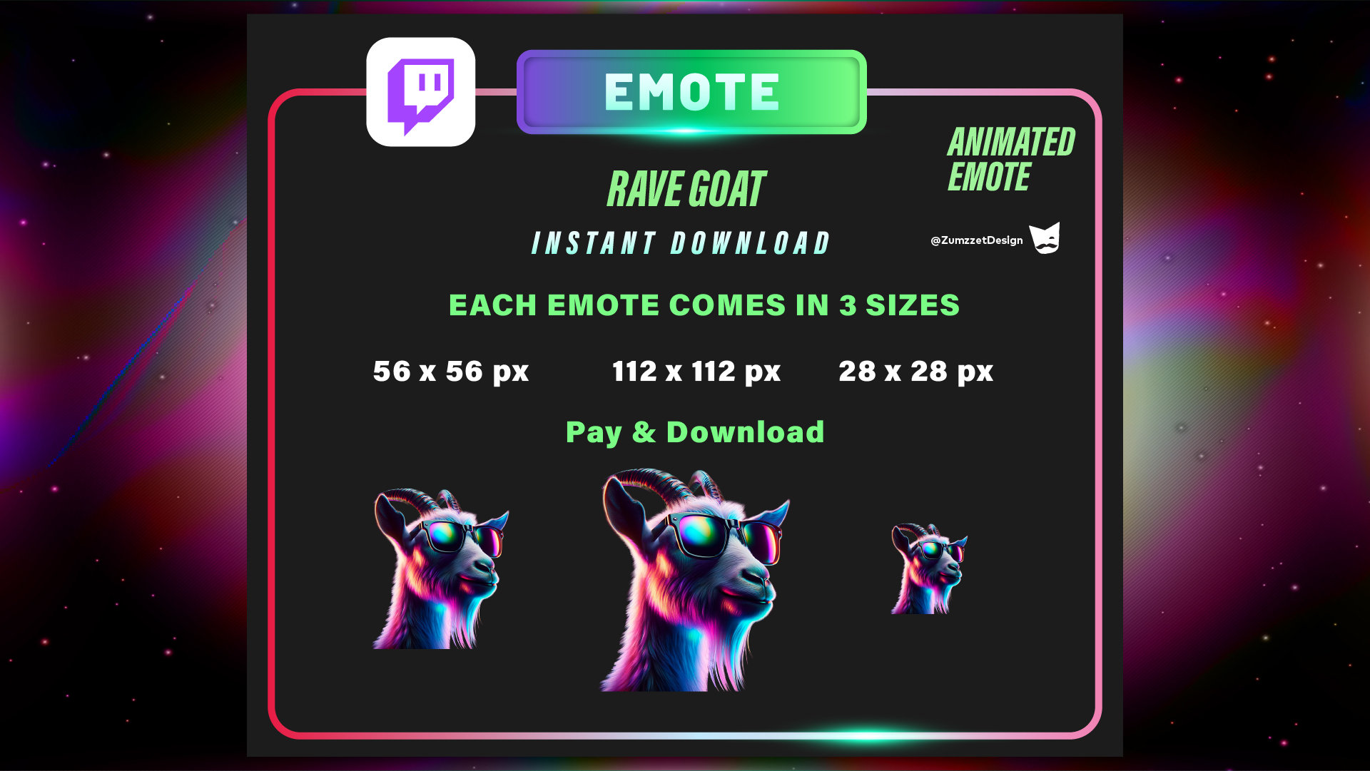 Animated Goat Twitch Emote: Glowing Rave Streamer Design (digital ...