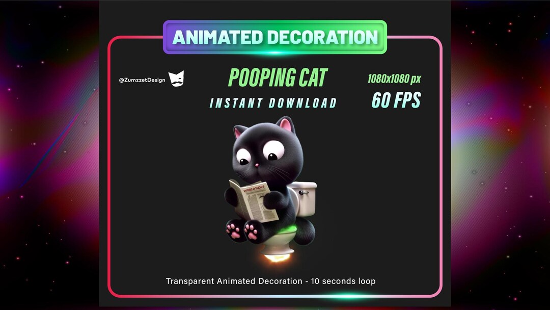 ANIMATED Pooping Cat Stream Decoration, Funny Stream Asset, Black Cat ...