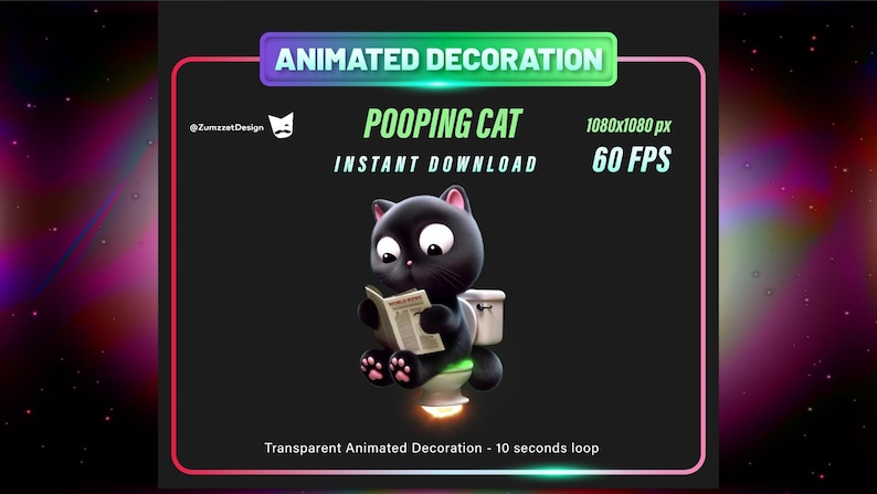 ANIMATED Pooping Cat Stream Decoration, Funny Stream Asset, Black Cat ...