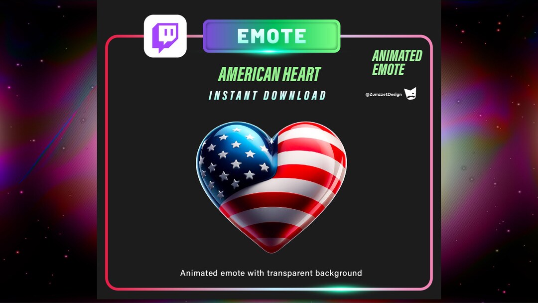 ANIMATED American Heart Flag Emote for Twitch, Streamer, USA Heart ...