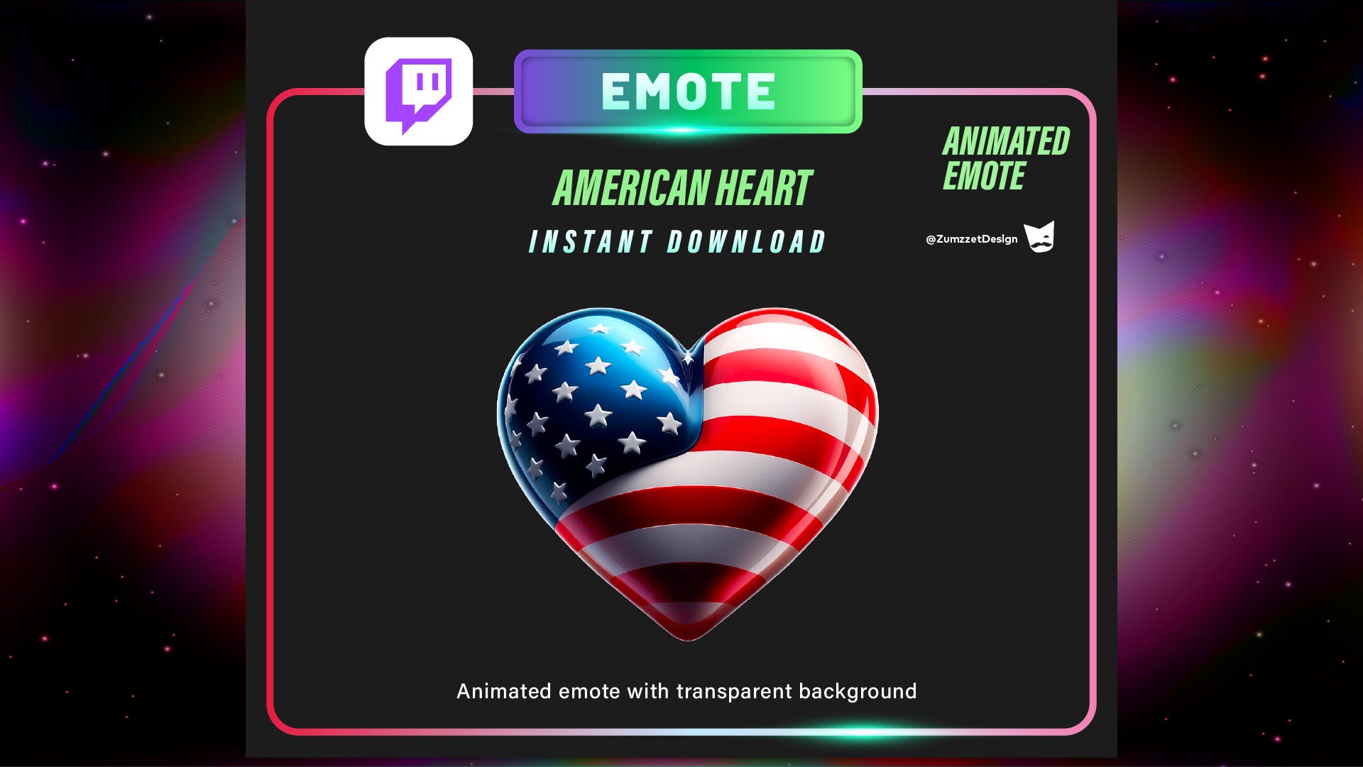 ANIMATED American Heart Flag Emote for Twitch, Streamer, USA Heart ...