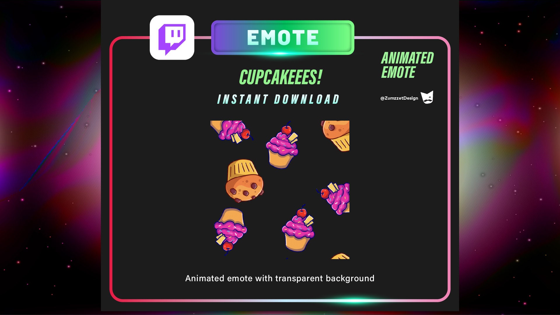 ANIMATED Raining Cupcakes Emote for Twitch, Streamer, Gaming, Streaming ...