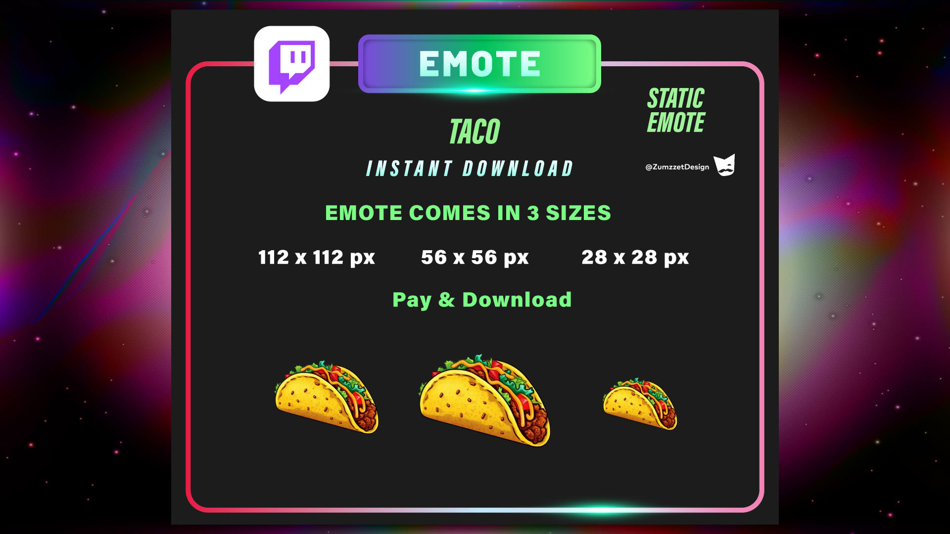 STATIC TACO Emote Set for Twitch, Streamer, Gaming, Streaming, Stream ...