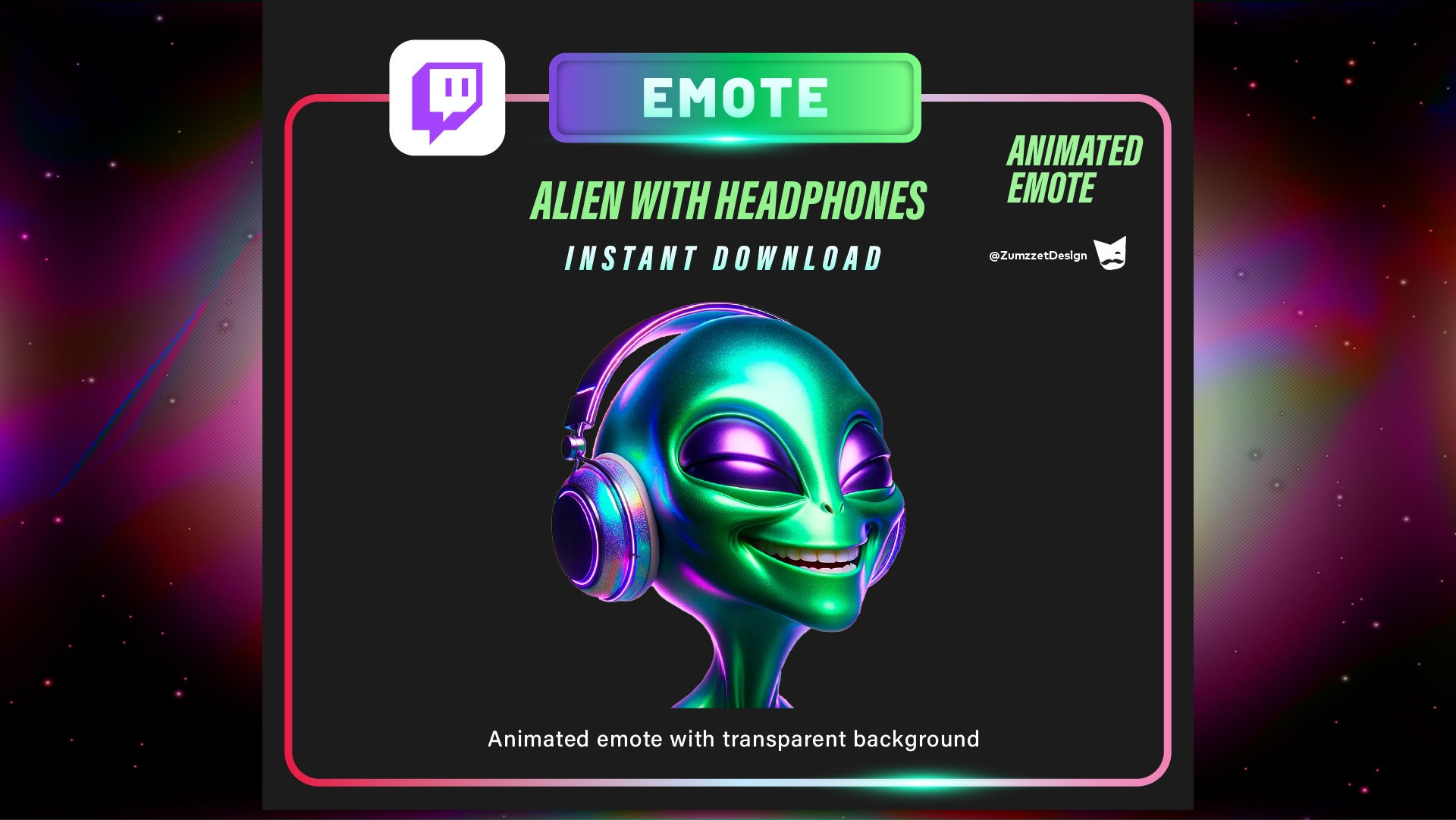 ANIMATED Neon Alien DJ Emote for Twitch, Streamer, Gaming, Streaming ...