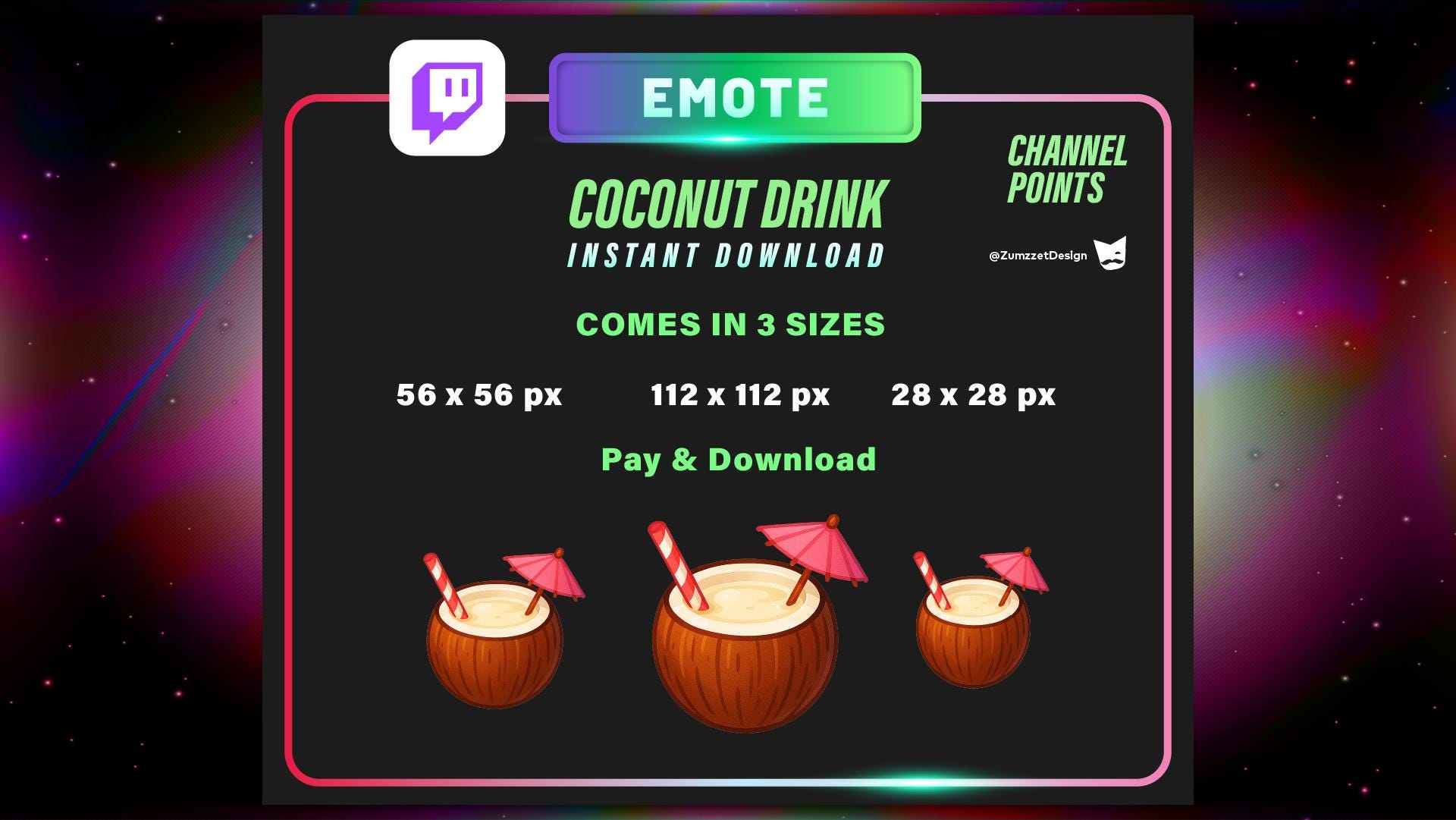 Coconut Drink Twitch Emote: Summer Streamer Channel Point (digital ...