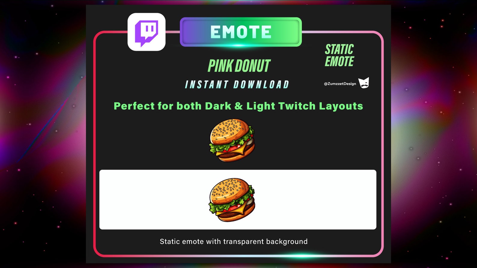 STATIC Burger Emote Set for Twitch, Streamer, Gaming, Streaming, Stream ...