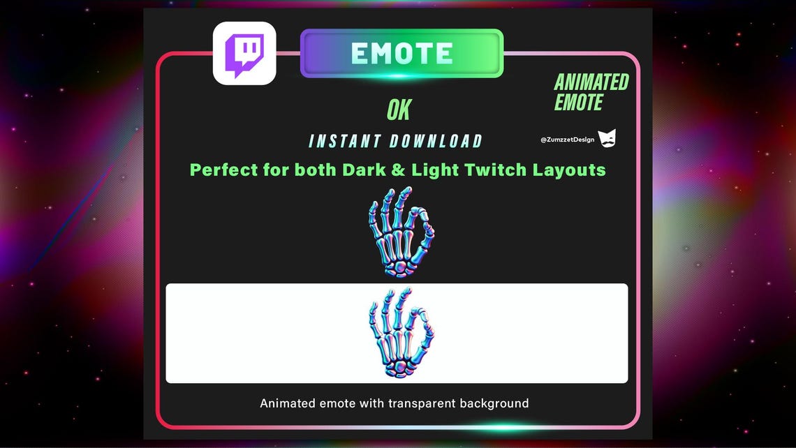 Animated Skeleton OK Hand Twitch Emote - Neon Horror (digital File) - Etsy